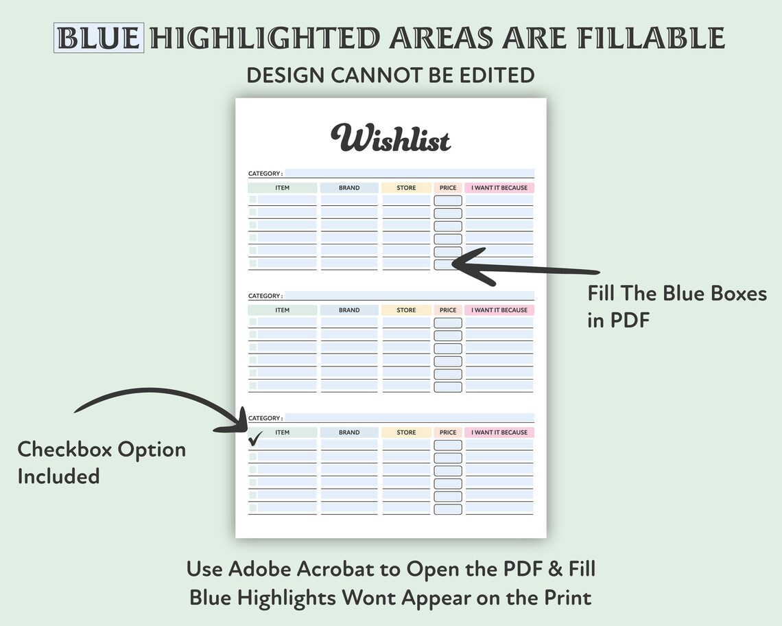 Editable Wishlist Tracker Printable Things to Buy Christmas - Etsy