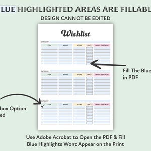 Editable Wishlist Tracker, Printable, Things to Buy, Christmas Wish ...