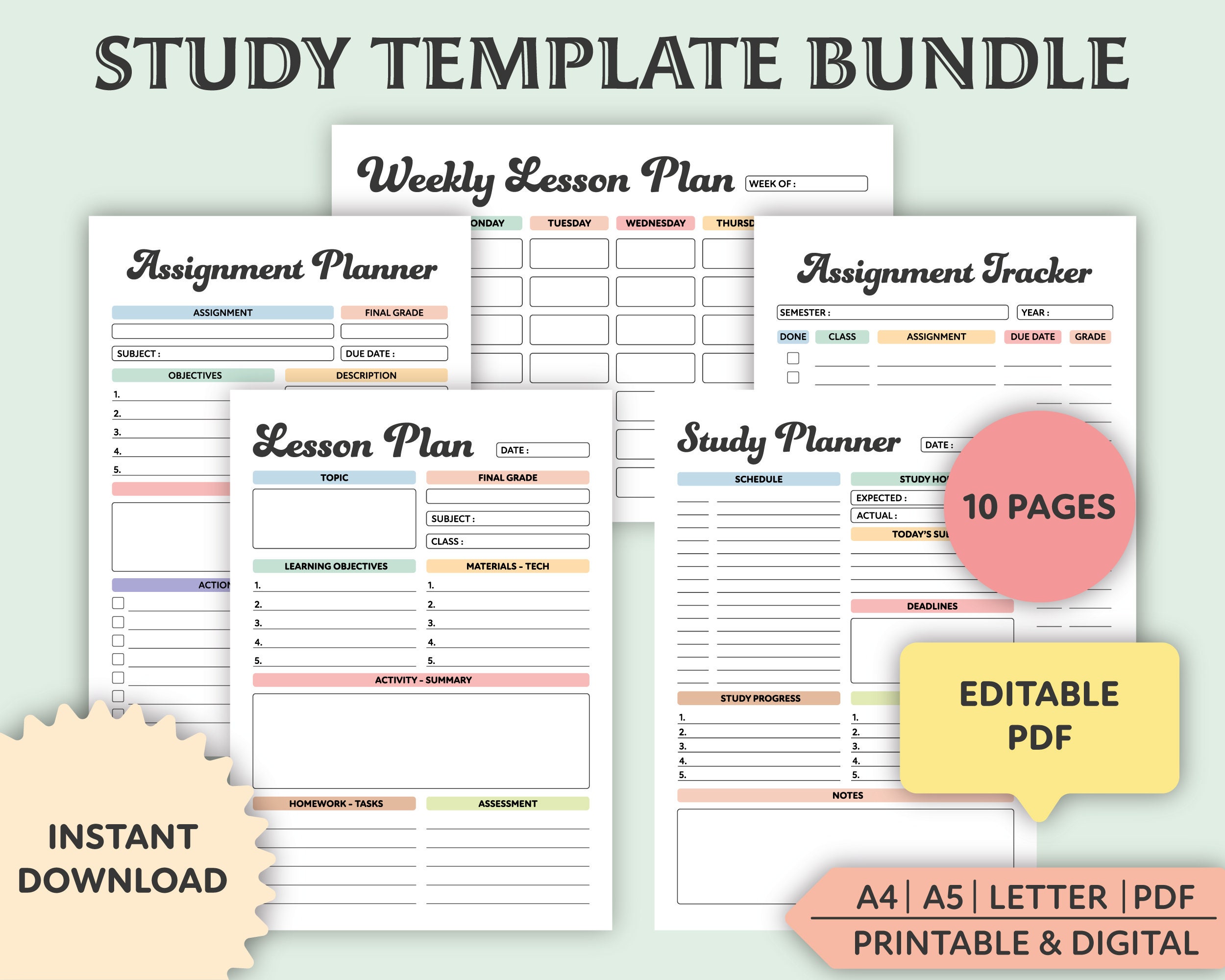 Editable Study Template Printable Study Planner Lesson Plan - Etsy UK