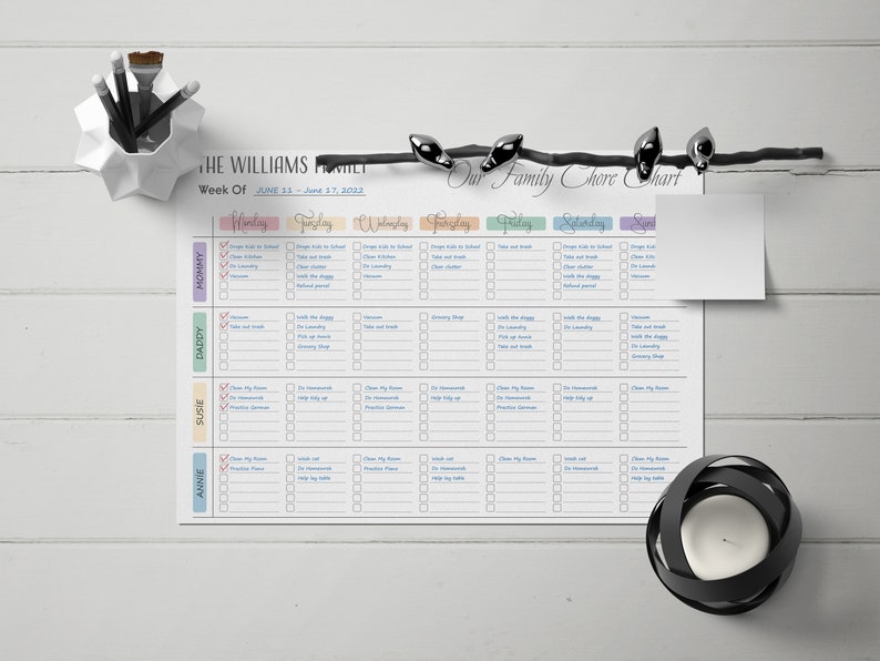 Editable Family Chore Chart Weekly Family Calendar Printable - Etsy