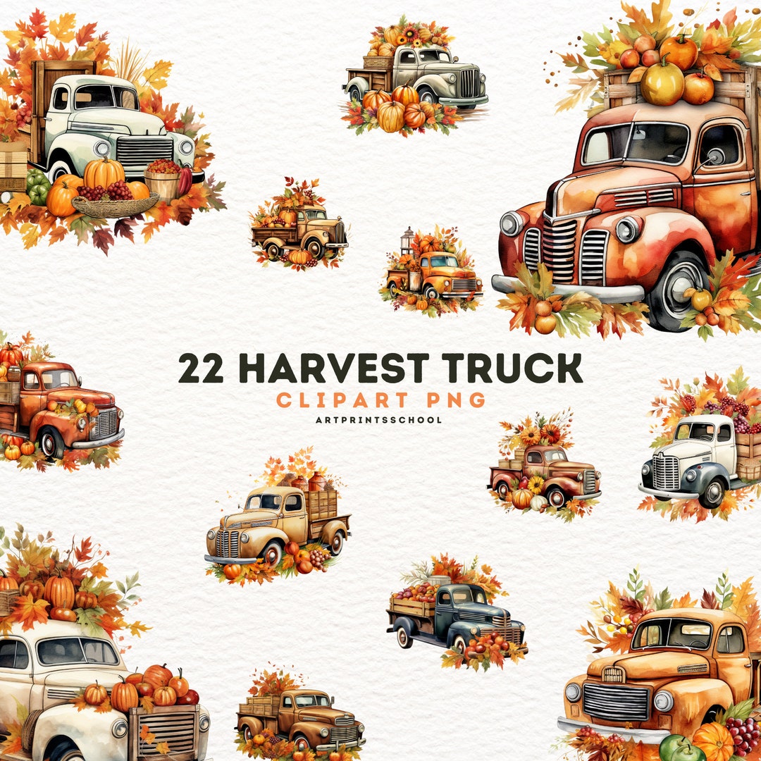 Watercolor Harvest Truck Clipart: Fall Pumpkins PNG (digital Download ...