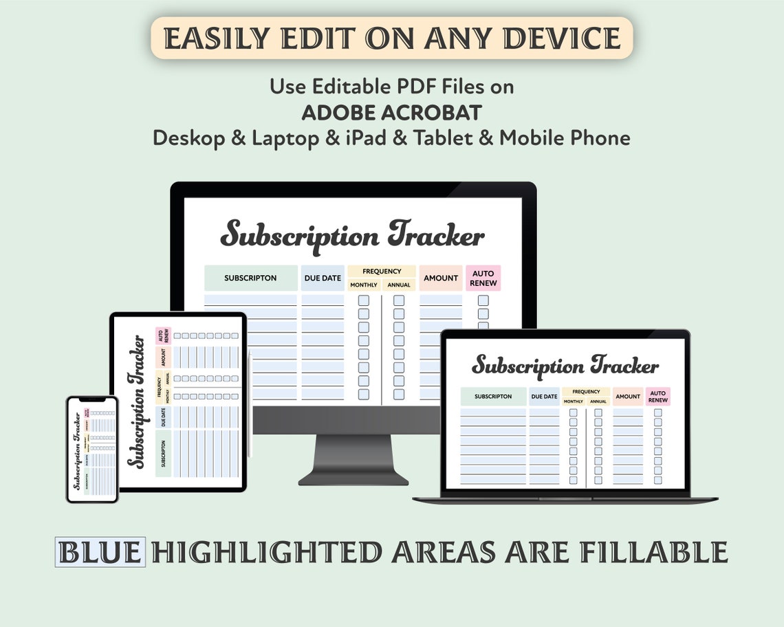 Editable Subscription Tracker Printable Subscription Log - Etsy