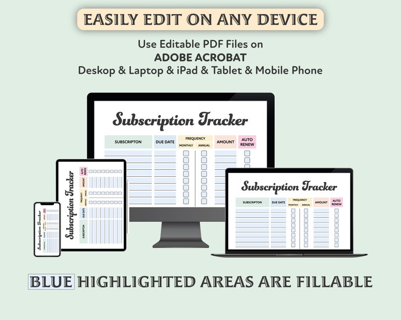 Editable Subscription Tracker Printable Subscription Log - Etsy