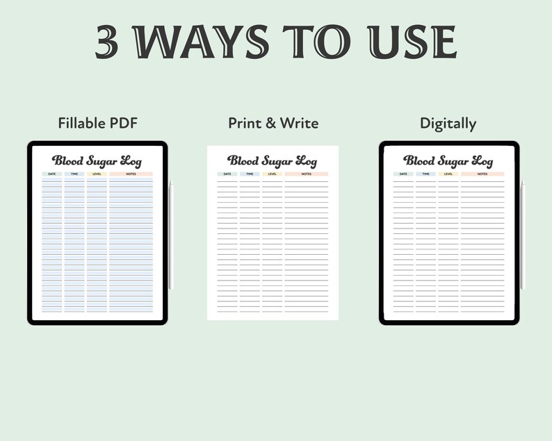 Editable Blood Sugar Log, Printable, Blood Sugar Reading Tracker, Type ...