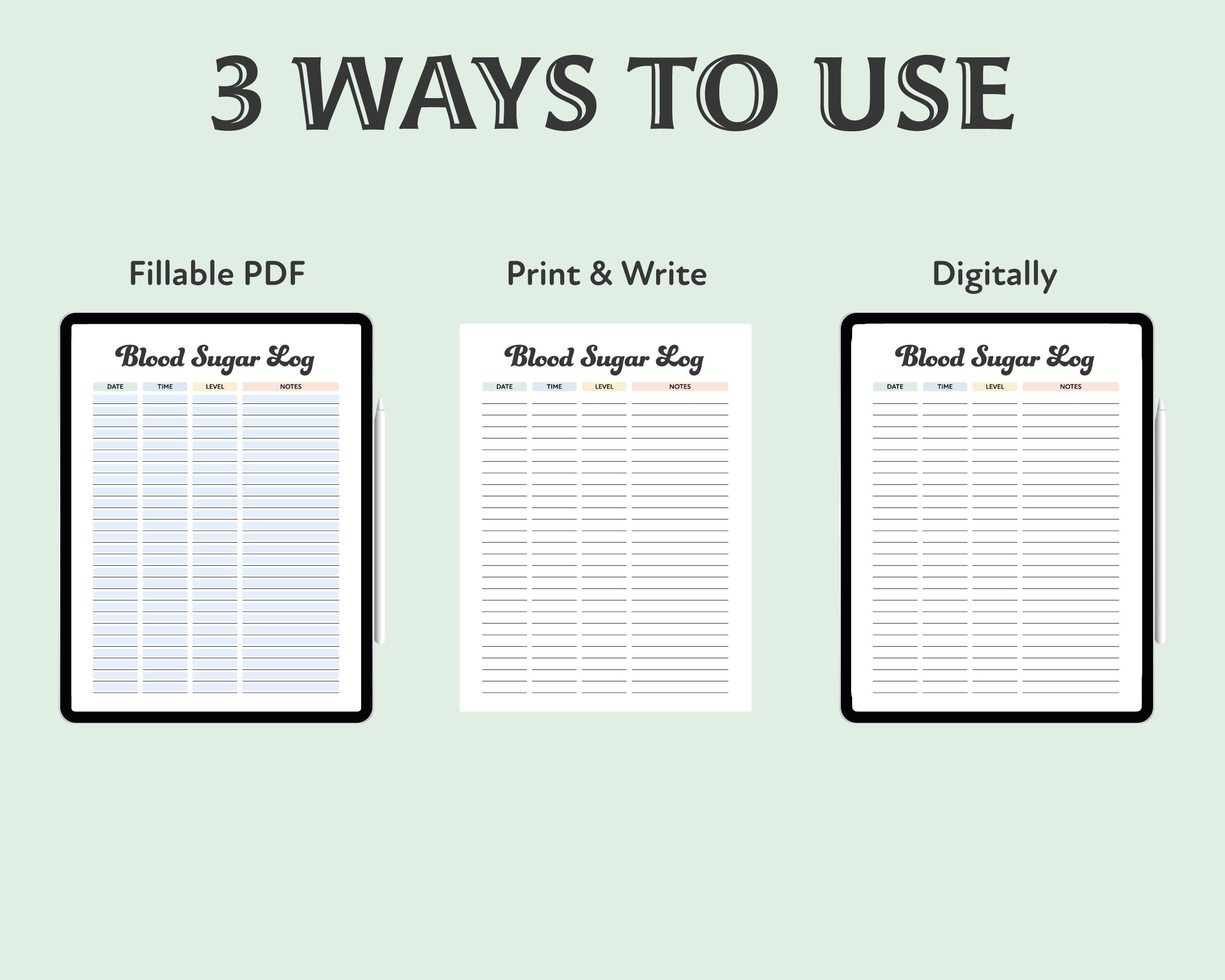 Editable Blood Sugar Log, Printable, Blood Sugar Reading Tracker, Type ...