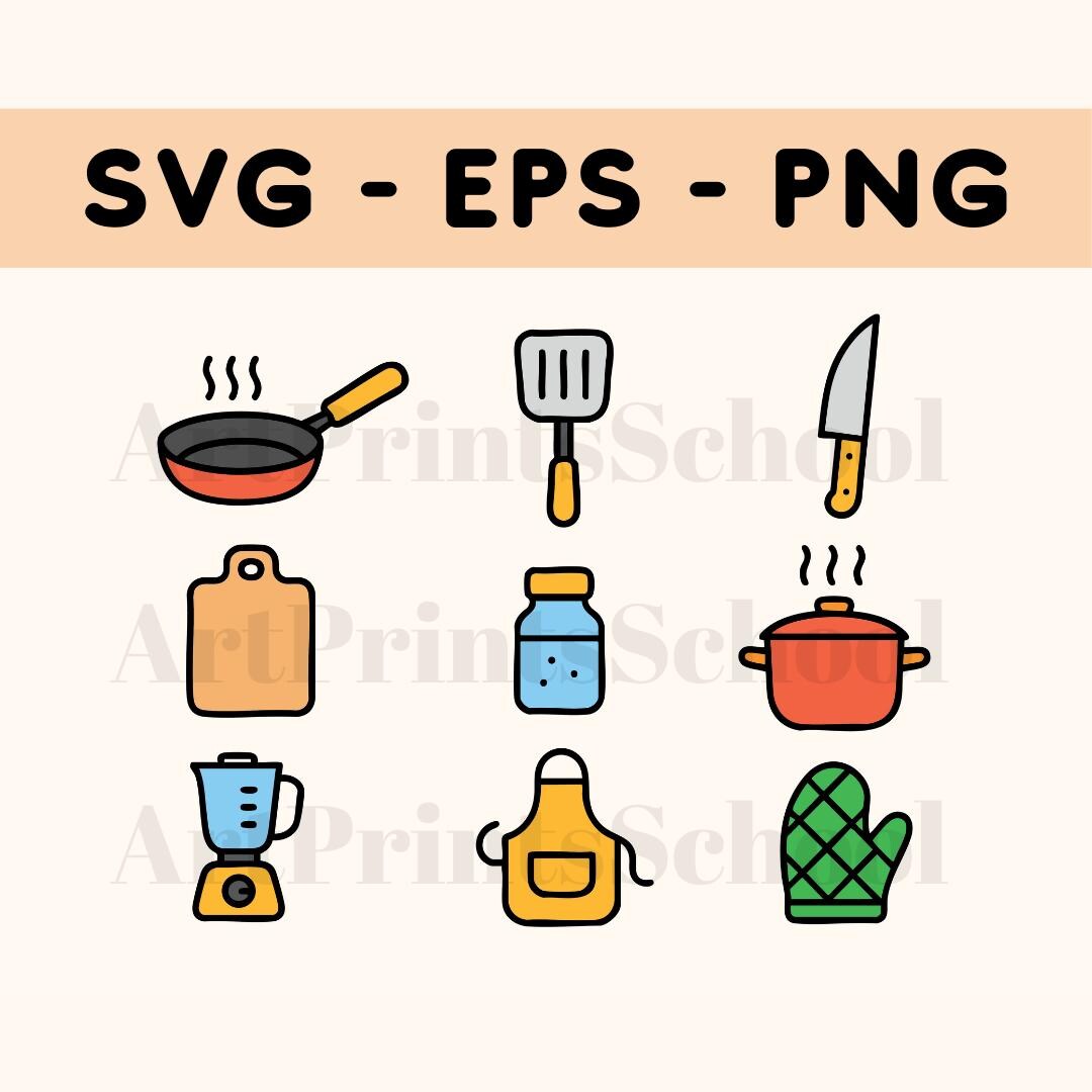 Kitchen Essentials Svg Clipart Set | SVG, EPS, PNG Files | Colorful ...
