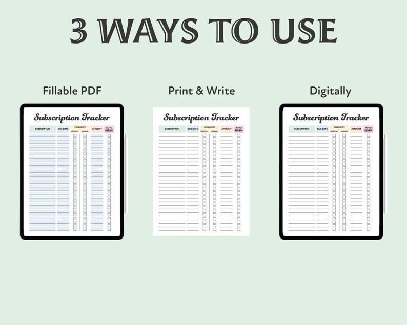 Editable Subscription Tracker Printable Subscription Log - Etsy