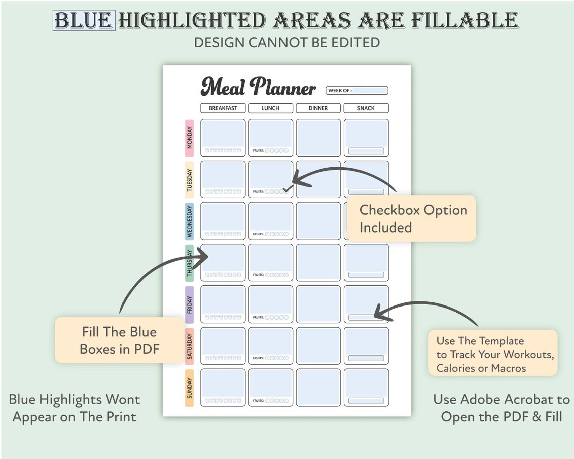 Editable Meal Planner Bundle Grocery List Printable Daily - Etsy