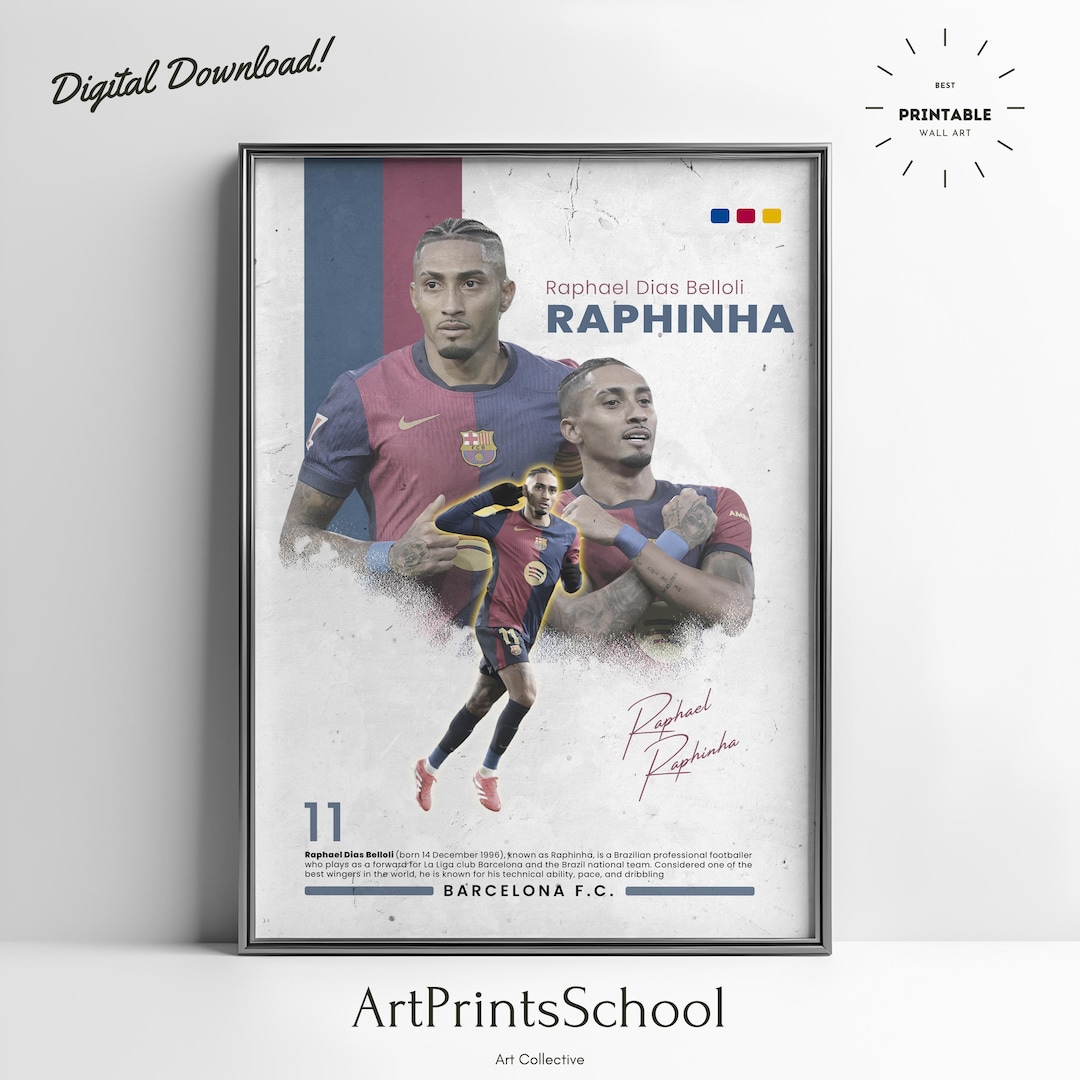 Raphinha Poster, Barcelona Fan Gifts, Football Poster, Soccer Wall Art ...