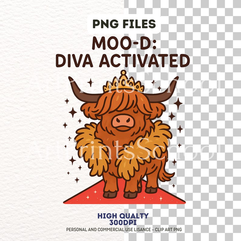 Glam Highland Cow PNG: Diva Tiara & Boa (digital Download) - Etsy