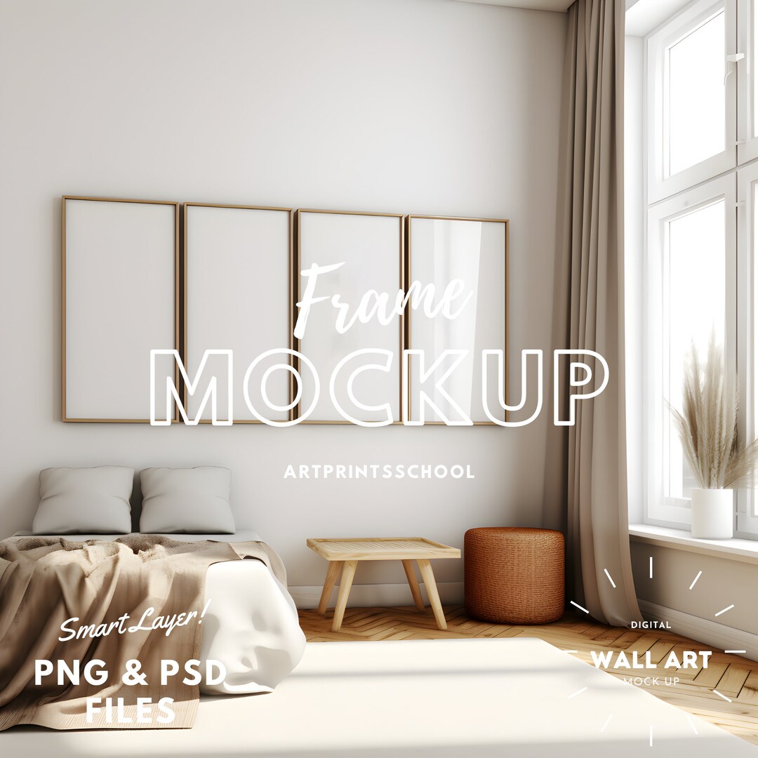 4 Frames Mockup, Four Wall Art Vertical Frame, Set of Four Frame, Four ...