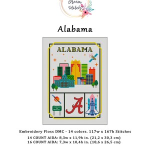 Alabama Cross Stitch Pattern, Little City Cross Stitch Pattern, Modern ...