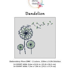 Dandelion Cross Stitch Pattern, Wild Flower Cross Stitch Pattern, Wild Plants Cross Stitch ...