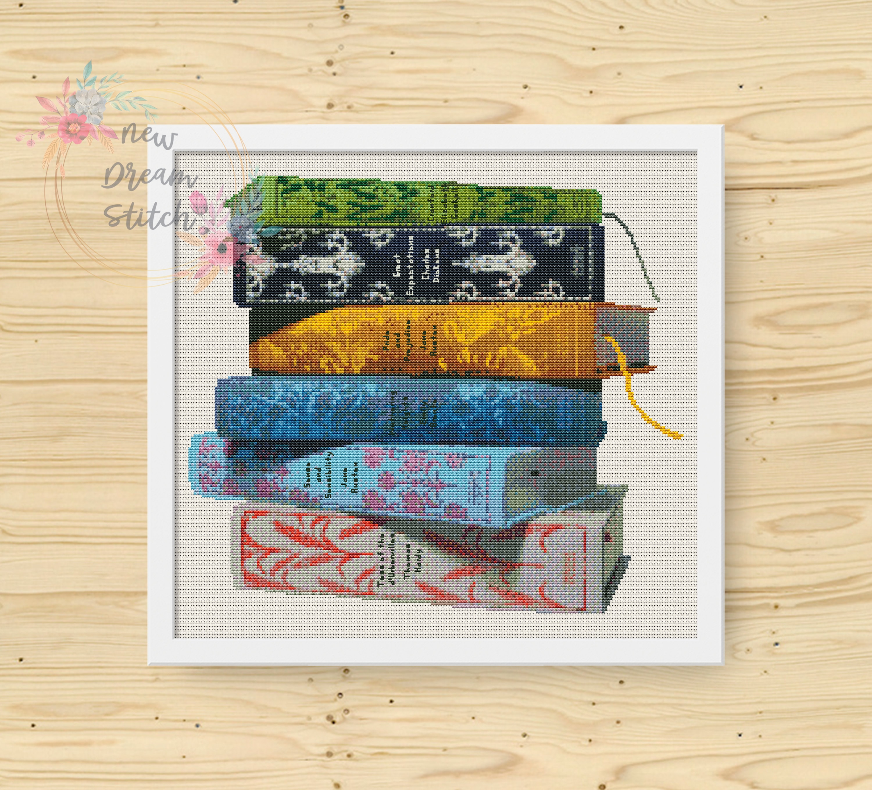 Classic Book cross stitch pattern Reader Library Bookshelf | Etsy