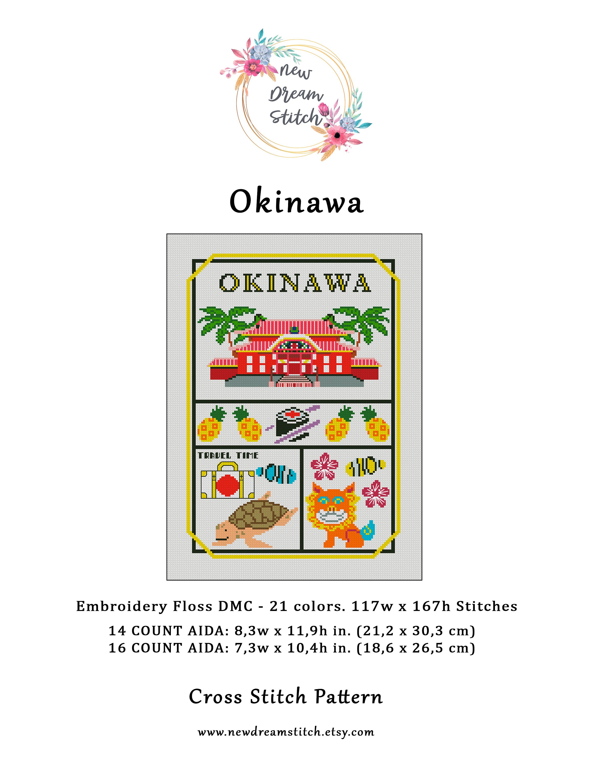 Okinawa Cross Stitch Pattern Little City Cross Stitch Japan - Etsy