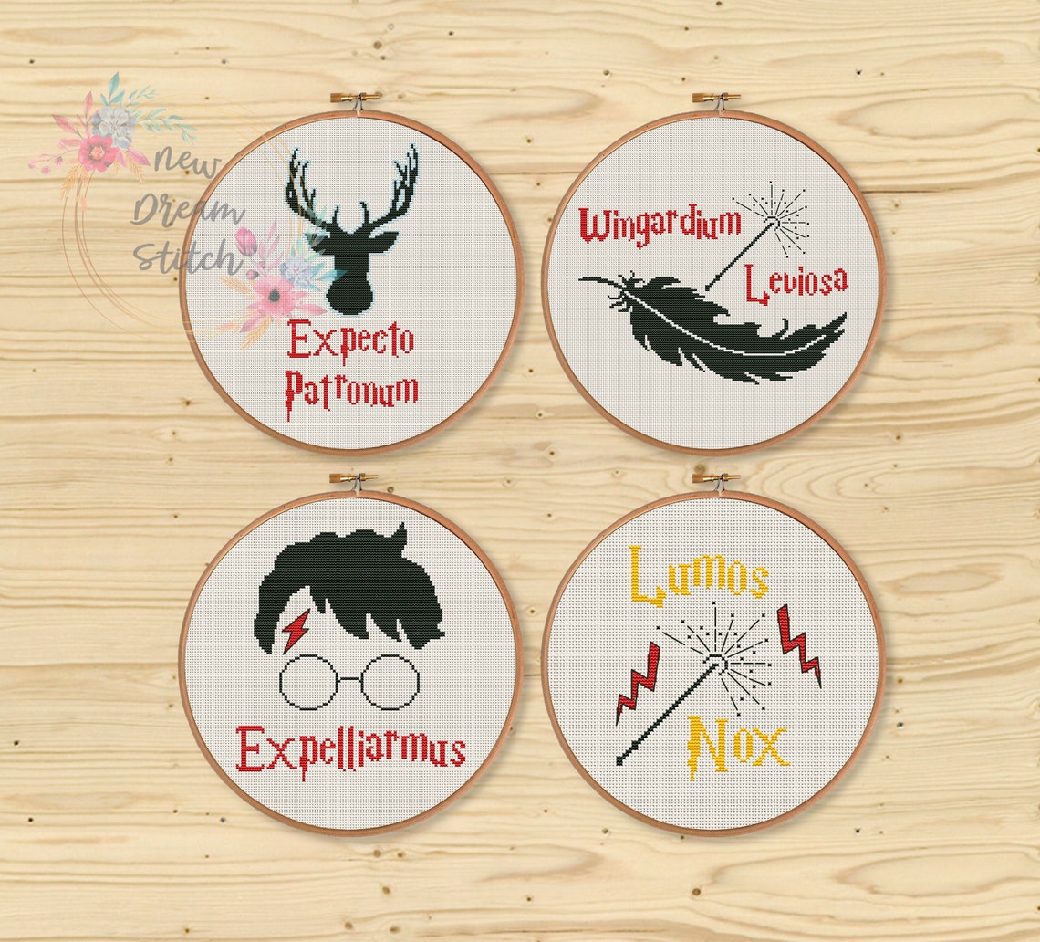 SET Magic Spell Cross Stitch Pattern Wizard Spell Wizarding - Etsy
