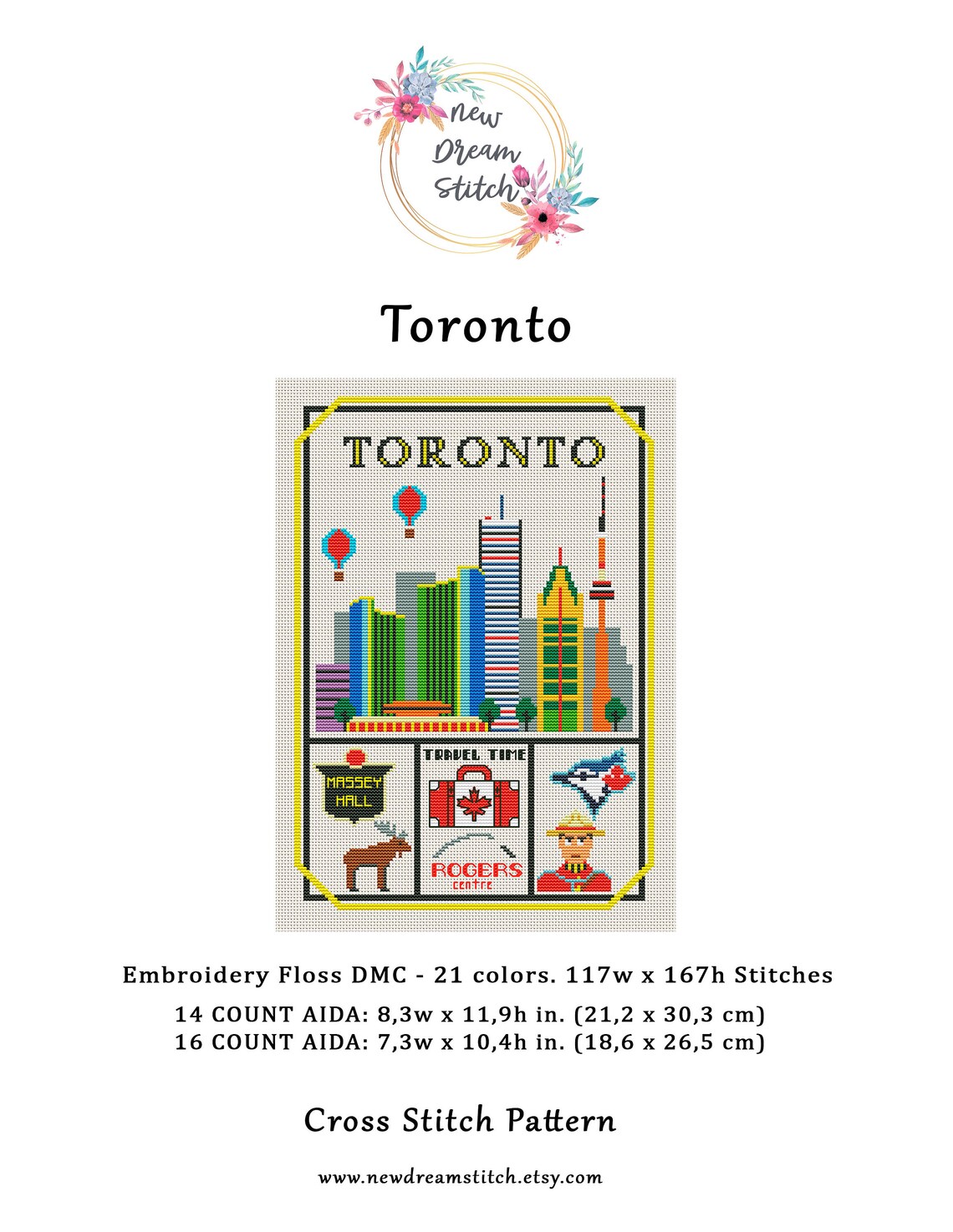 Toronto Cross Stitch Pattern, Little City Xstitch, Cities of Canada ...