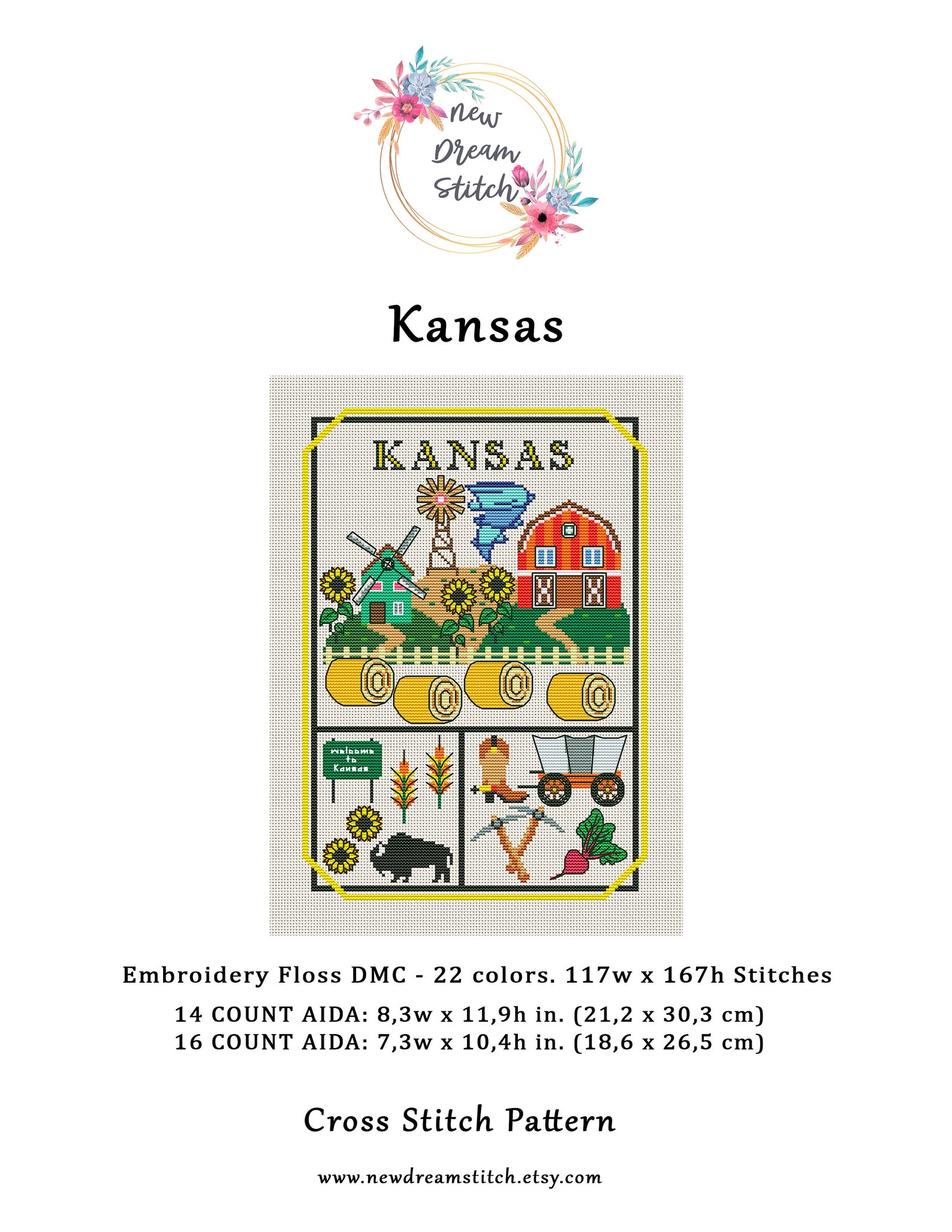Kansas Cross Stitch Pattern Little City Cross Stitch Pattern - Etsy