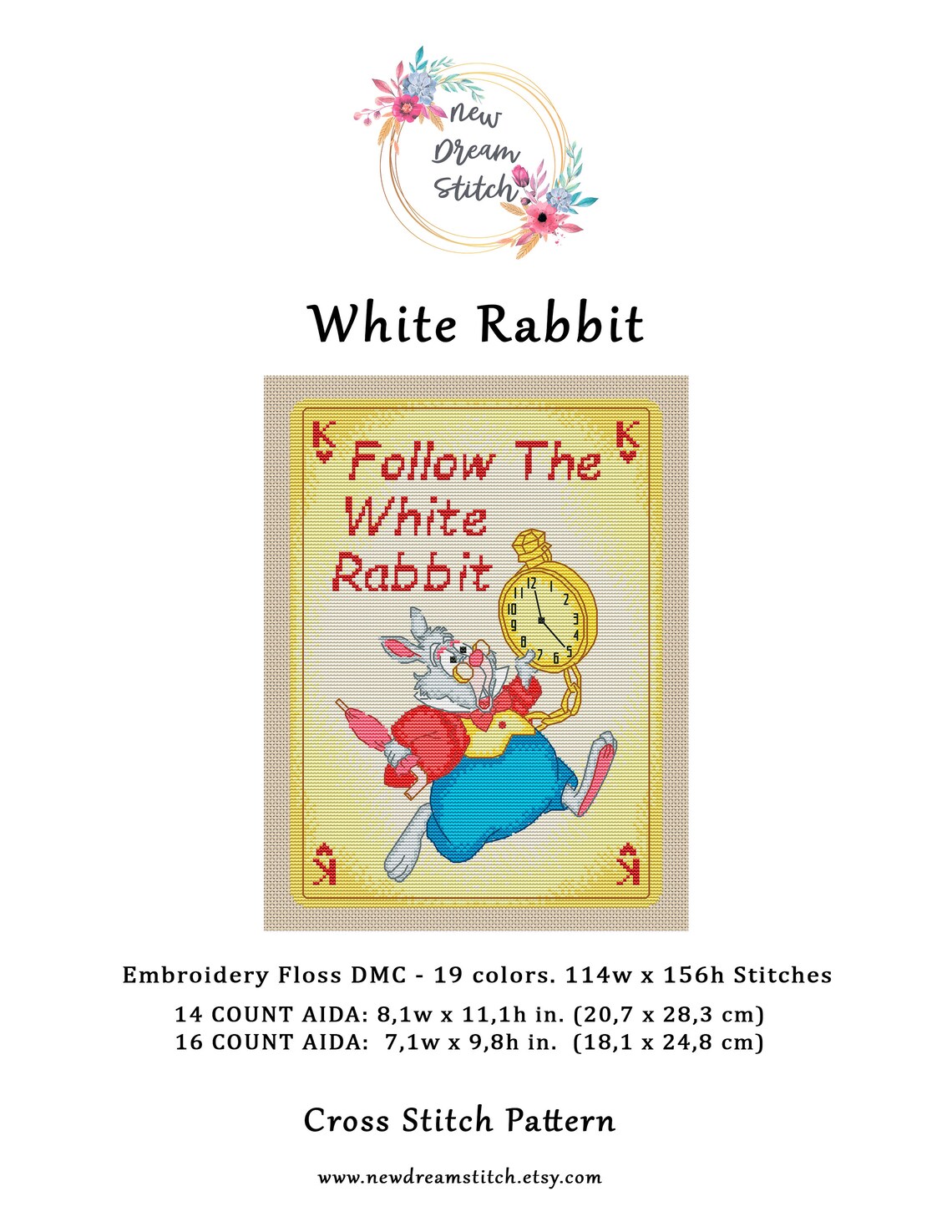 Alice Cross Stitch Pattern, White Rabbit Cross Stitch, Kids Decor ...