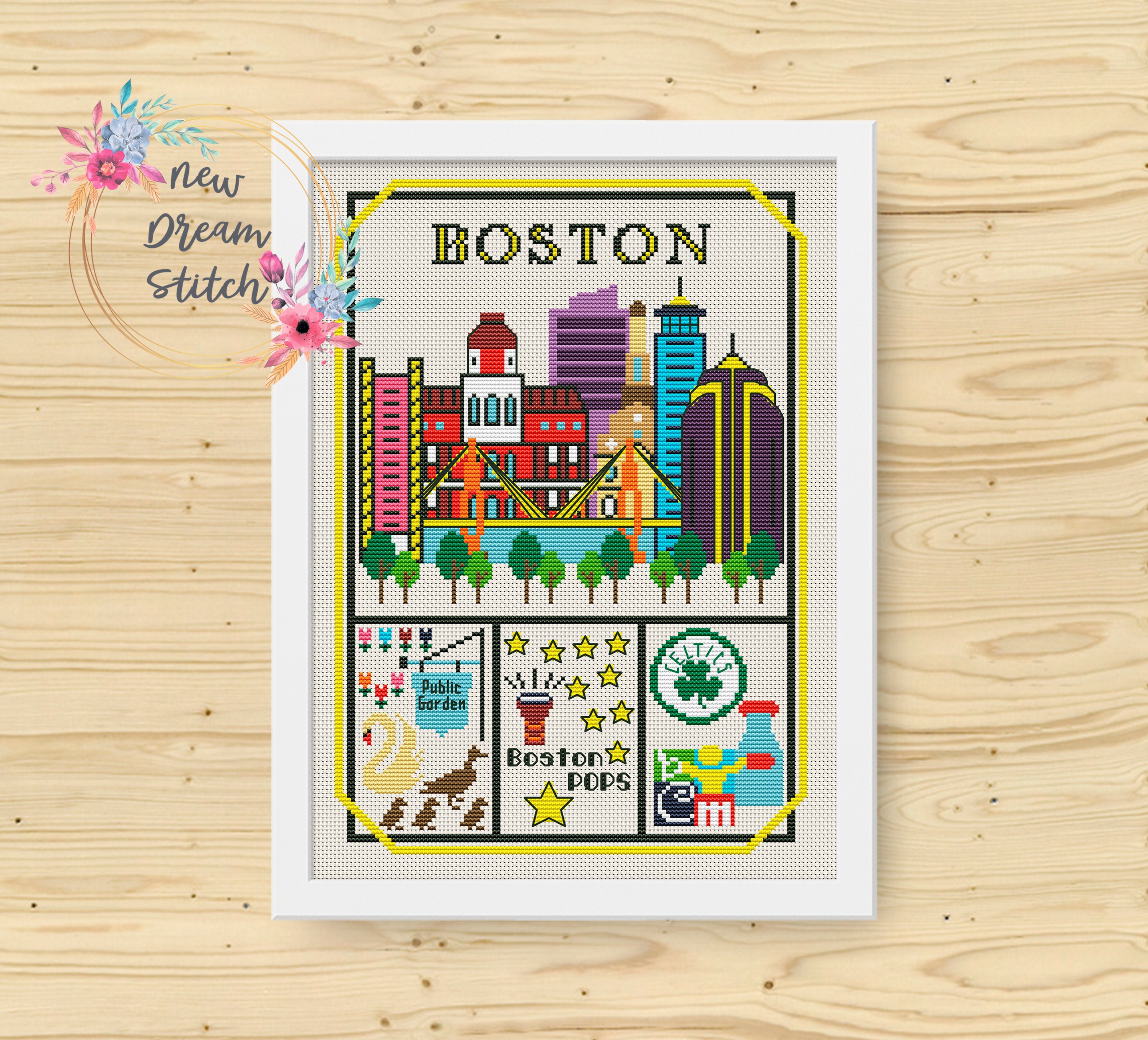 Boston Cross Stitch Pattern Little City Cross Stitch Pattern - Etsy