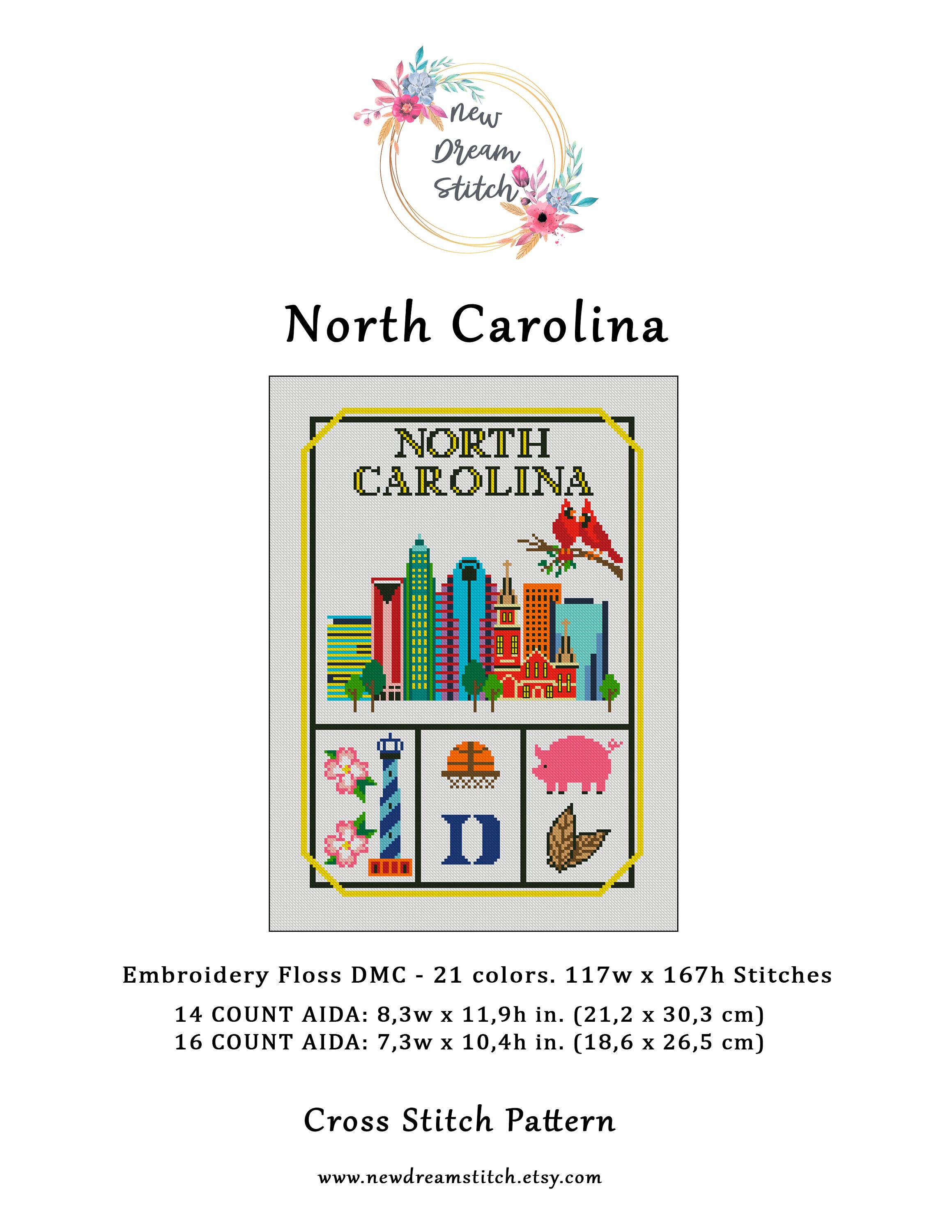 North Carolina Cross Stitch Pattern Little City Cross Stitch - Etsy