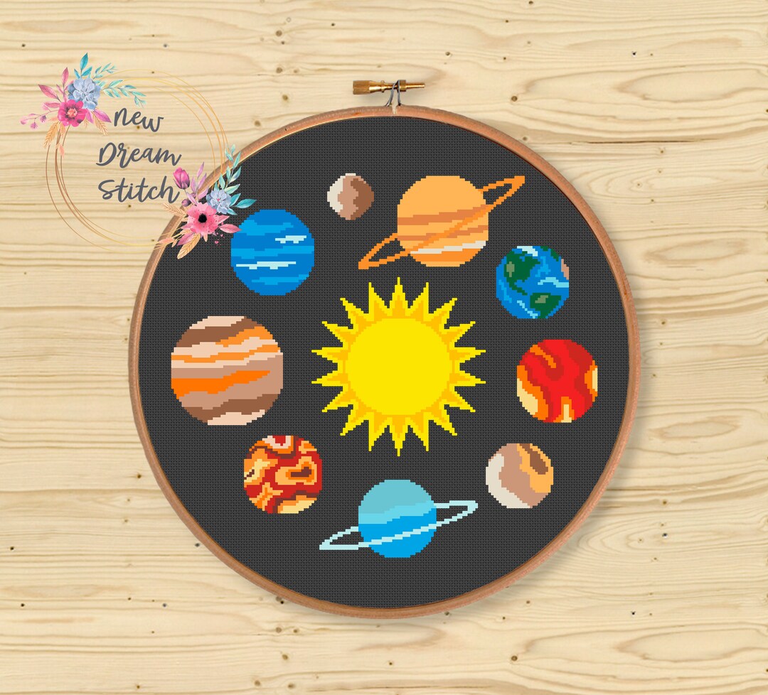 Solar System Cross Stitch Pattern, Needlepoint Pattern Embroidery Chart ...