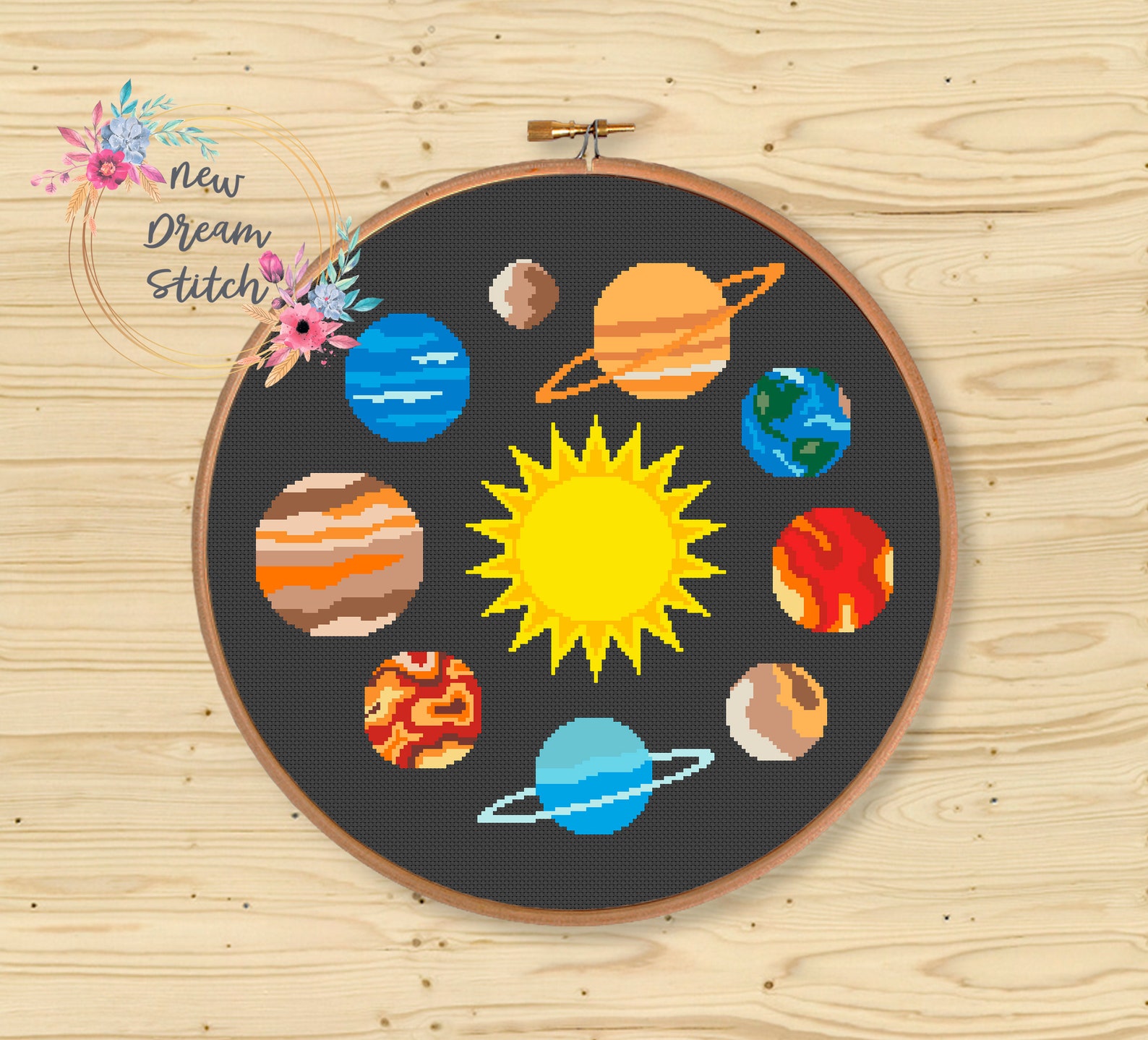 Solar System Cross Stitch Pattern, Needlepoint Pattern Embroidery Chart ...