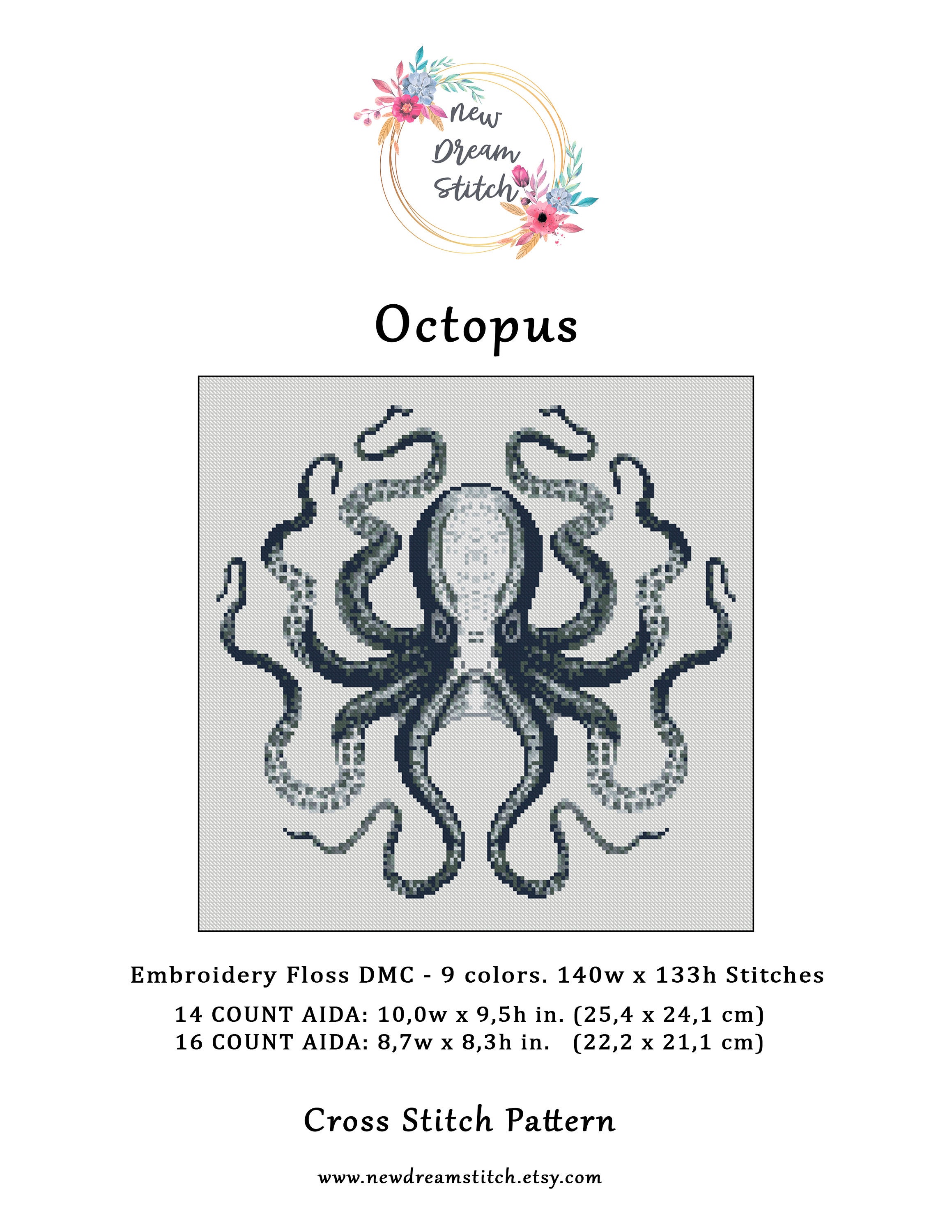 Octopus Cross Stitch Pattern Sea Animals Cross Stitch - Etsy