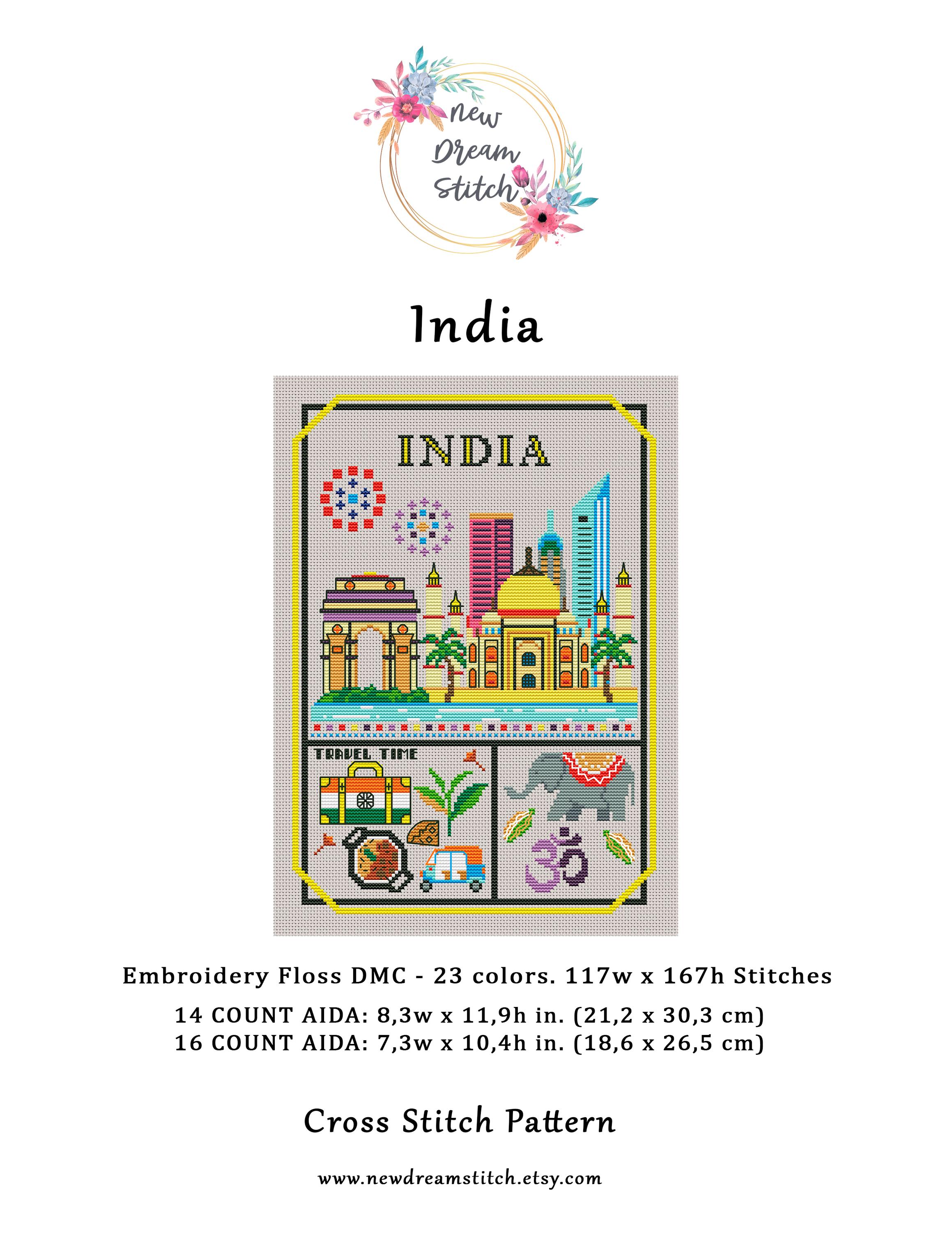 India Cross Stitch Pattern, Little City Cross Stitch Pattern, Delhi ...