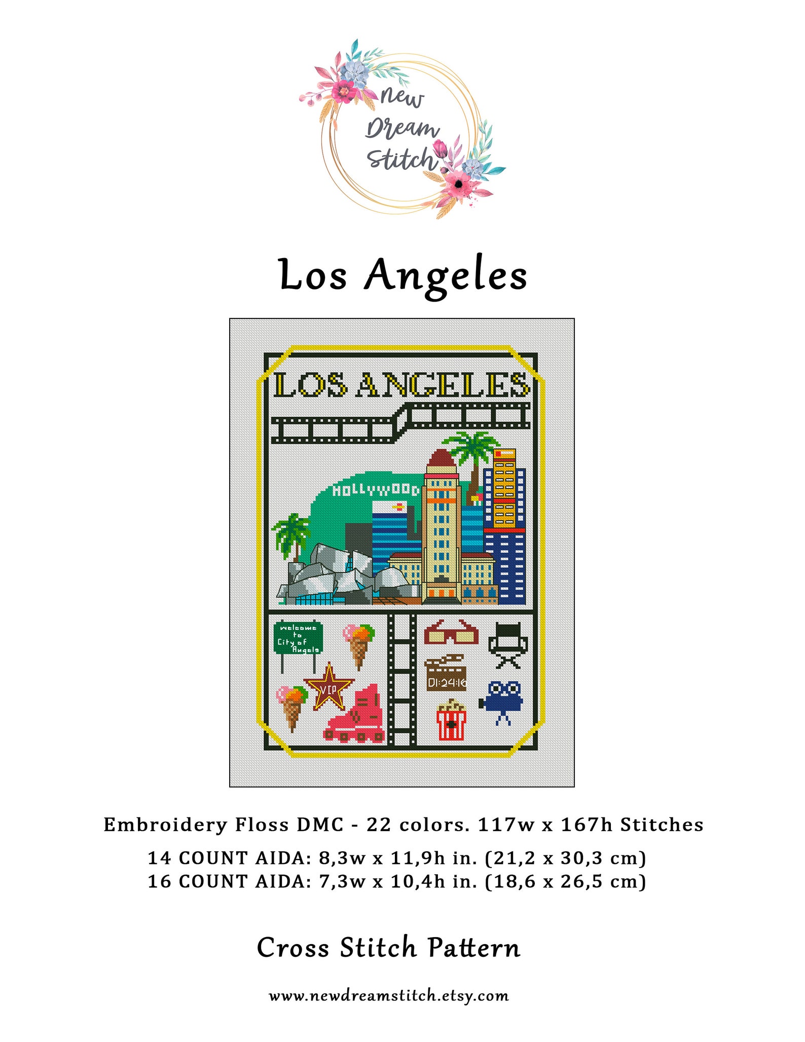 Los Angeles Cross Stitch Pattern Little City Cross Stitch | Etsy
