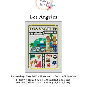 Los Angeles Cross Stitch Pattern, Little City Cross Stitch Pattern ...