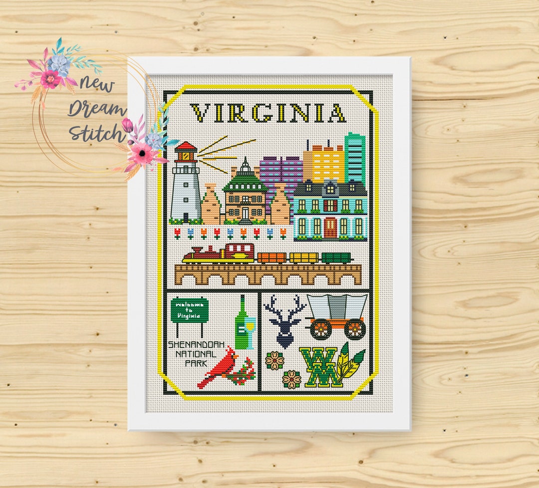 Virginia Cross Stitch Pattern, Little City Cross Stitch Pattern, Modern ...