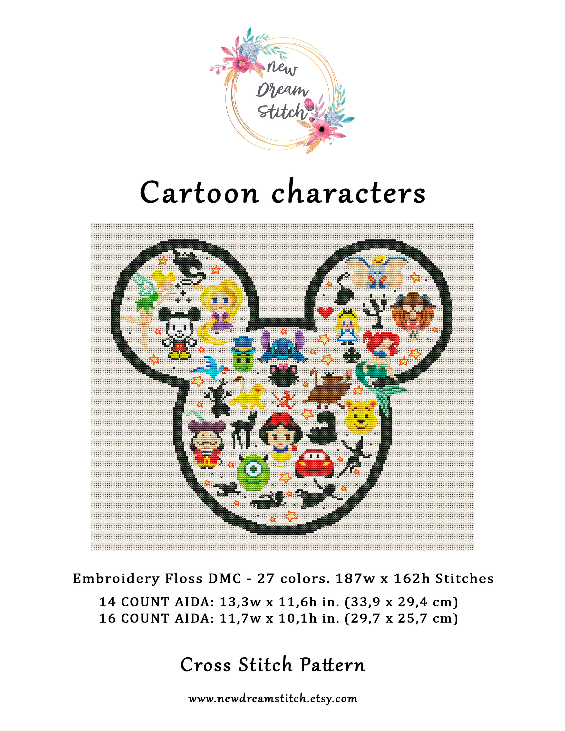 Cartoon Characters Cross Stitch Pattern Mouse Head Mini - Etsy