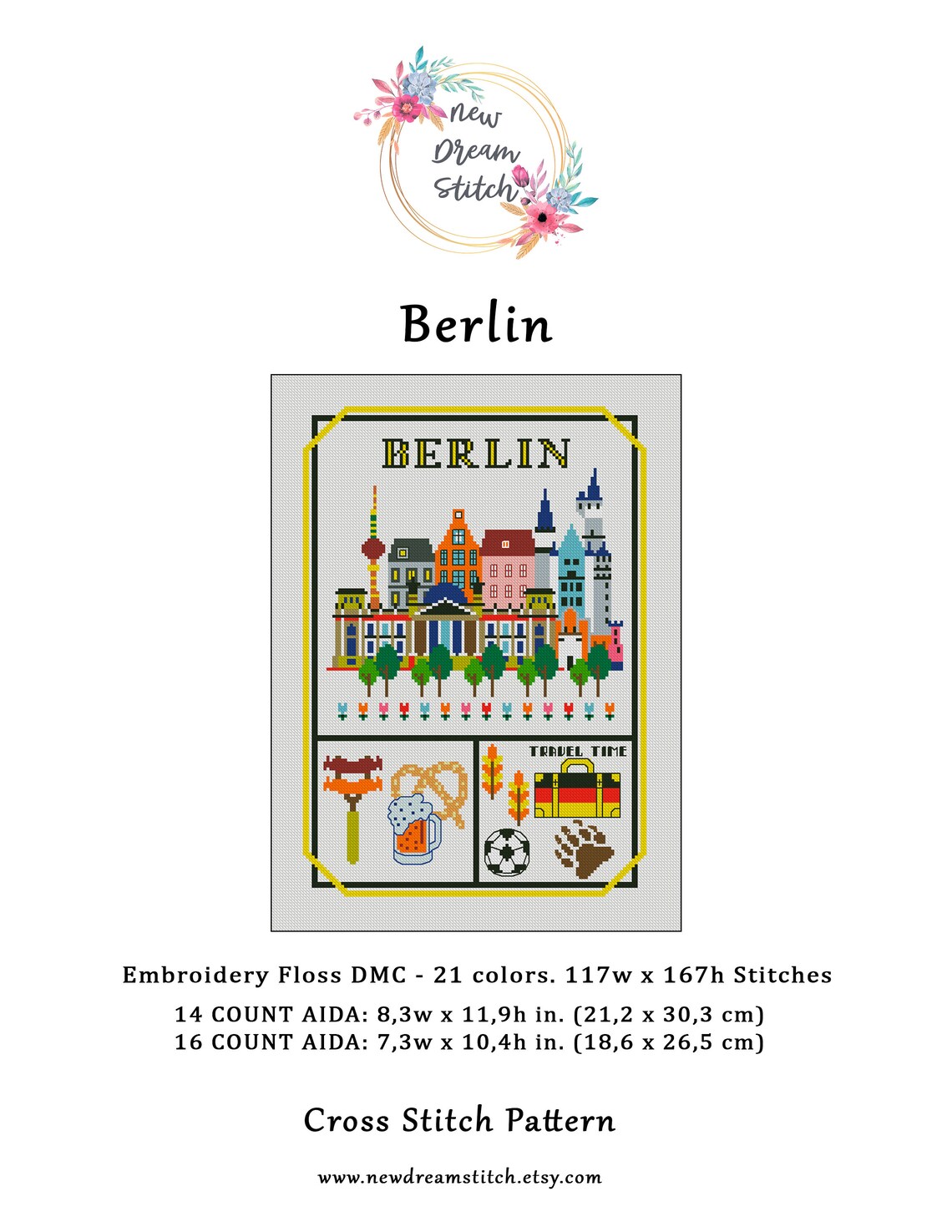 Berlin Cross Stitch Pattern Little City Cross Stitch Pattern - Etsy