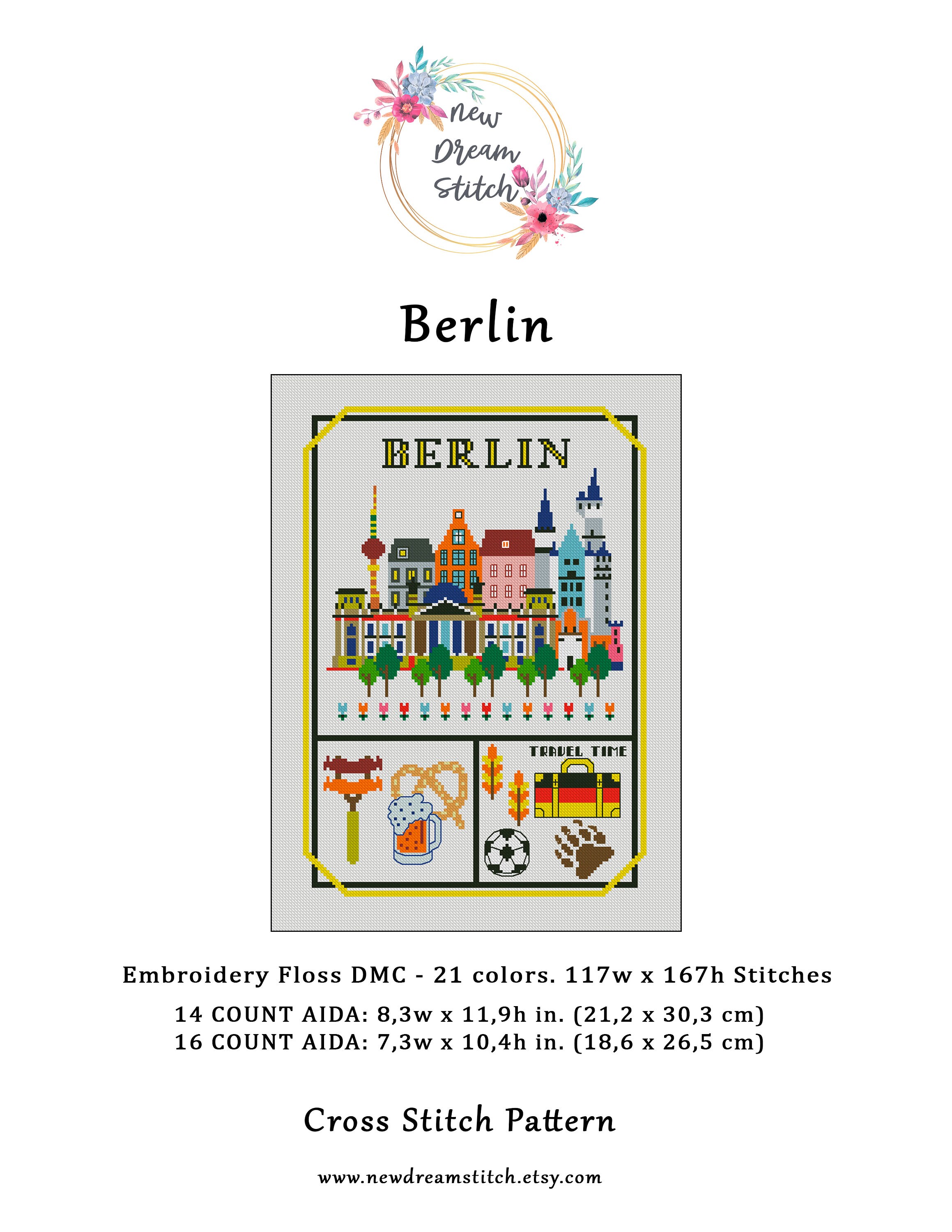 Berlin Cross Stitch Pattern Little City Cross Stitch Pattern - Etsy