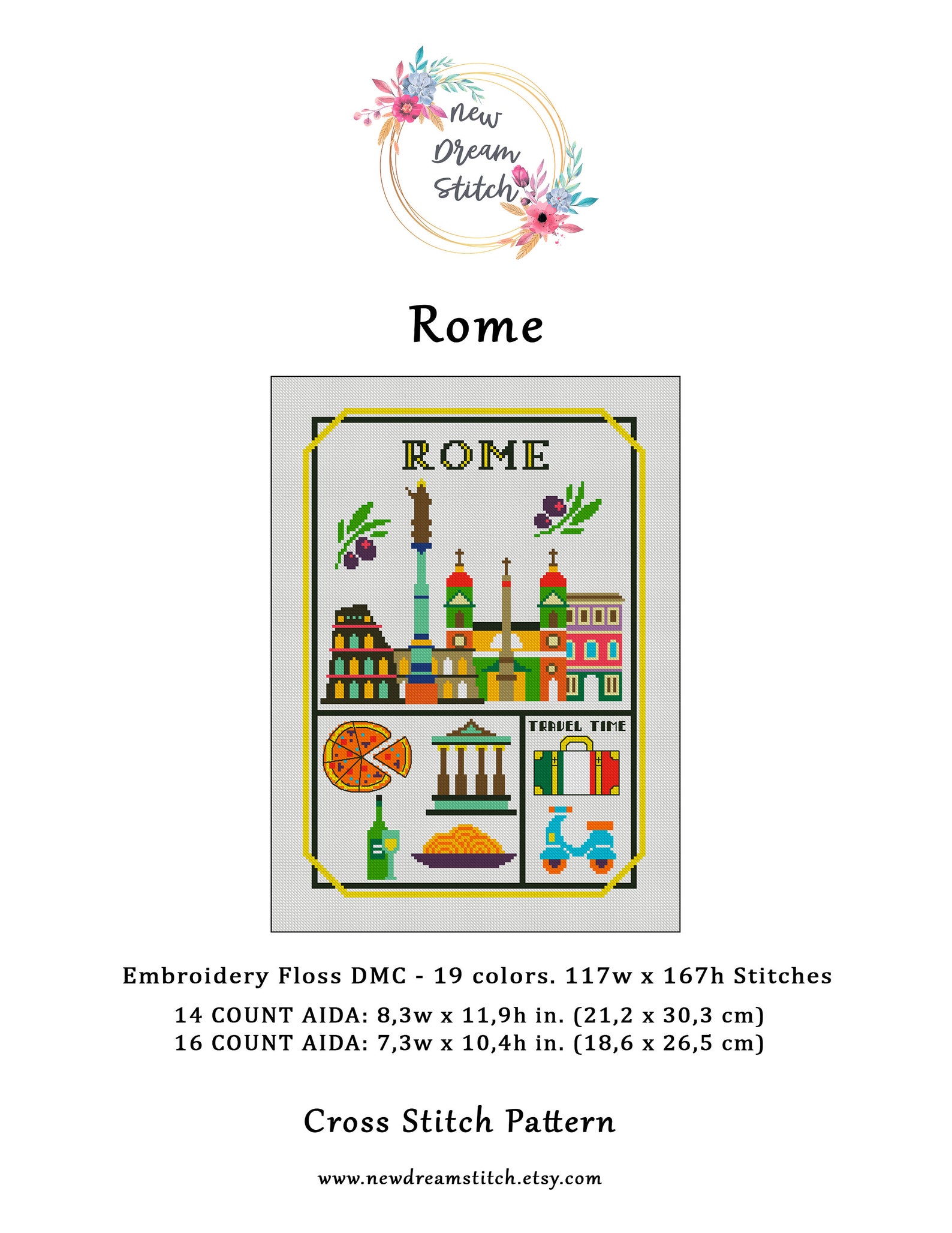 Rome Cross Stitch Pattern Little city cross stitch pattern | Etsy