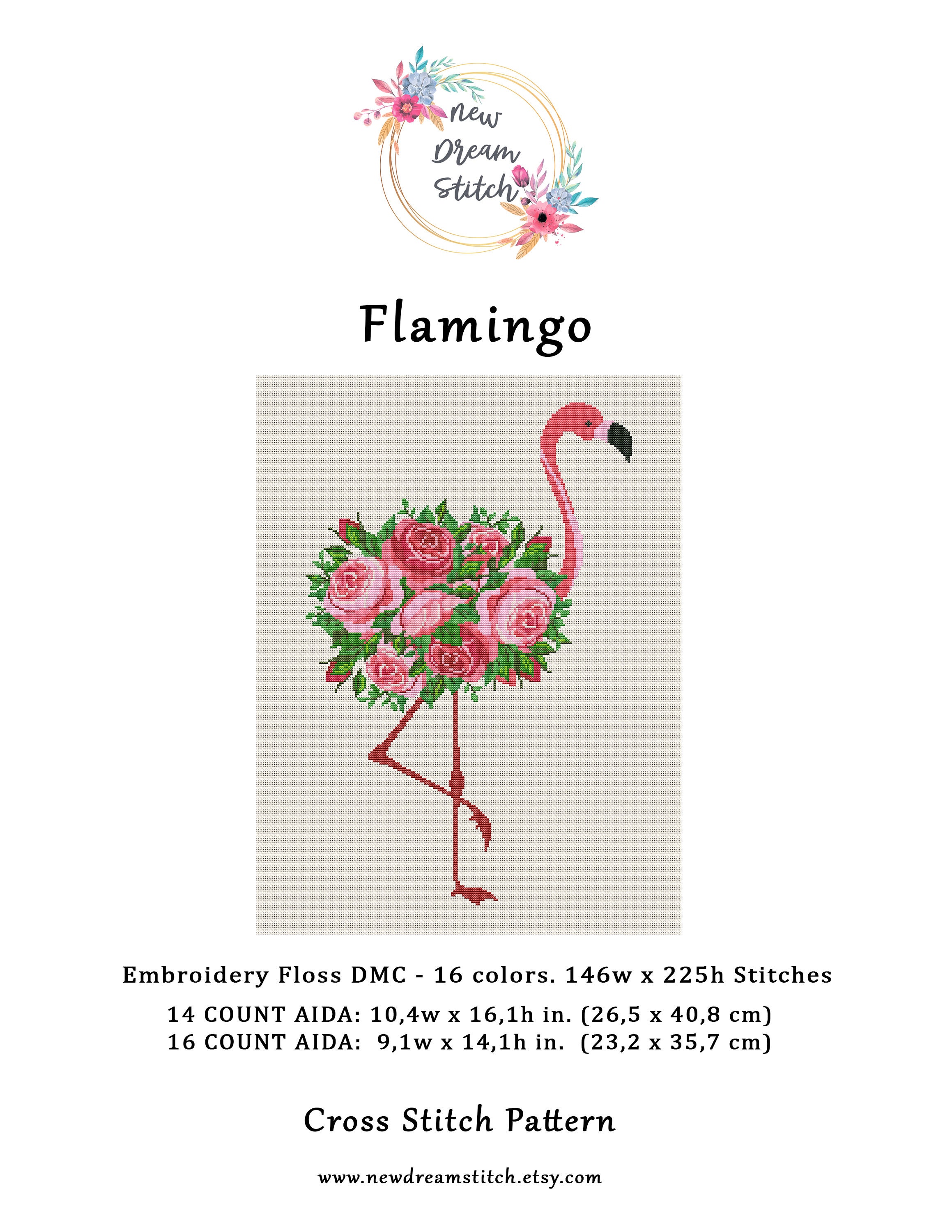 Flamingo Cross Stitch Pattern, Flamingo аnd Roses, Animals Cross Stitch ...