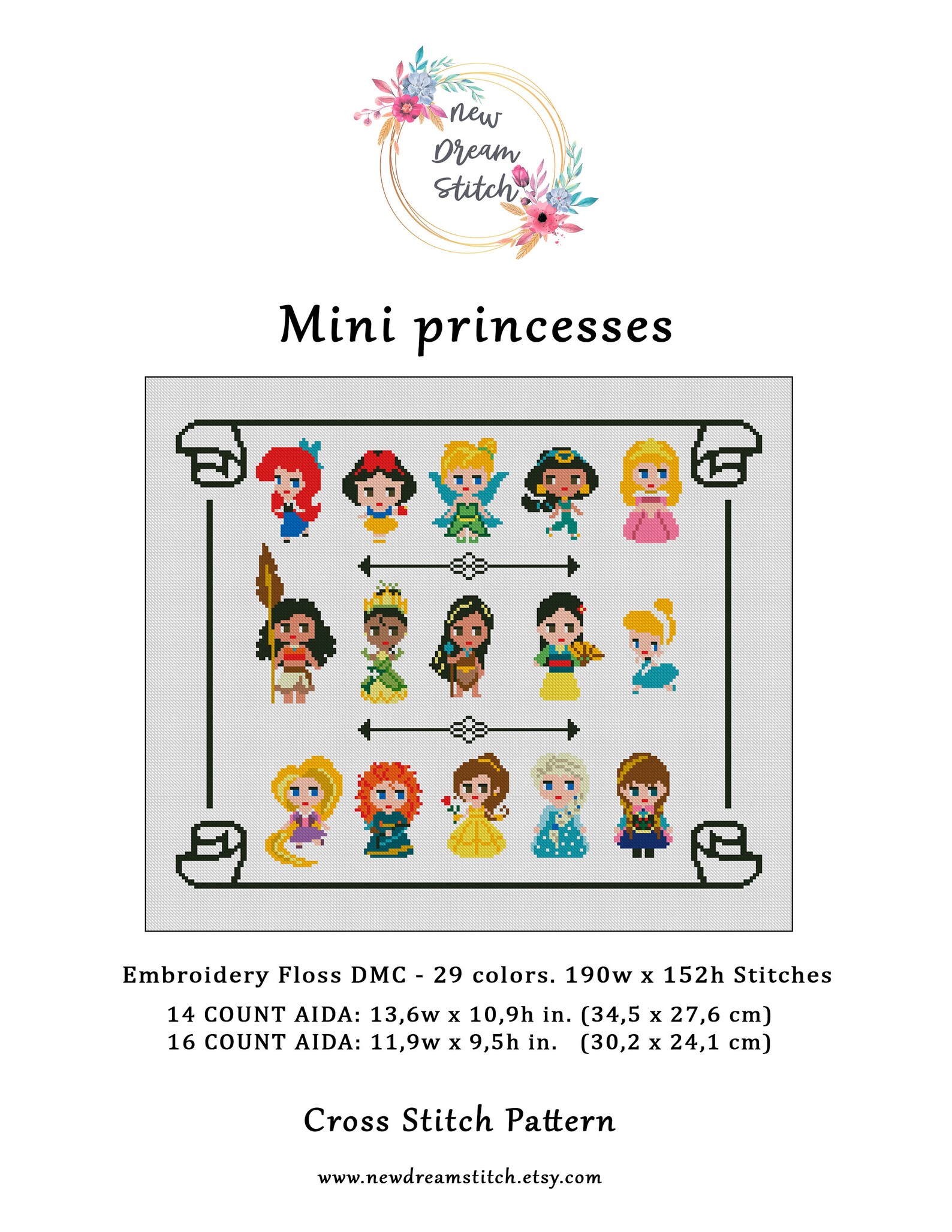 Mini Pixel Princesses Cross Stitch Pattern, Little Princesses Cross ...