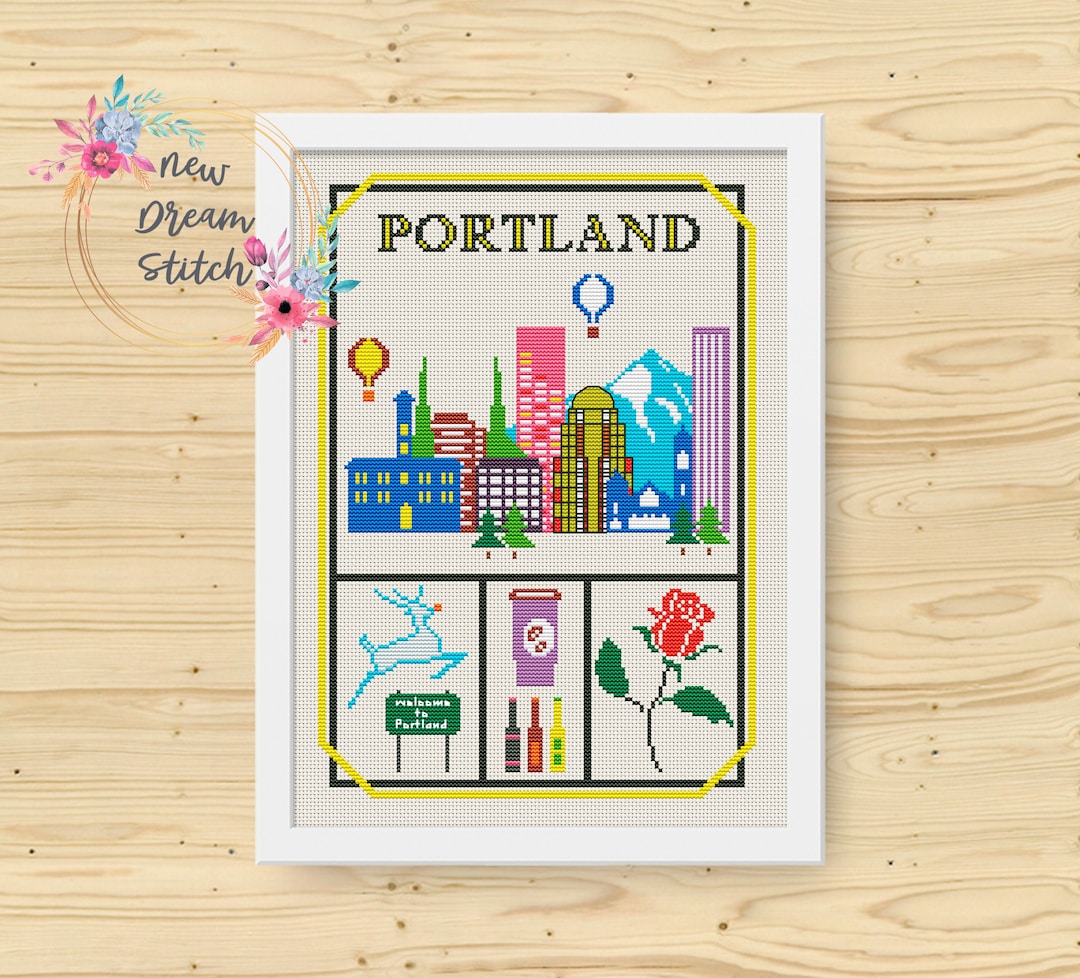 Portland City Cross Stitch Pattern, Little City Cross Stitch Pattern ...