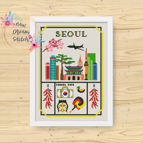 Silhouette South Korea Modern Cross Stitch Pattern Country - Etsy