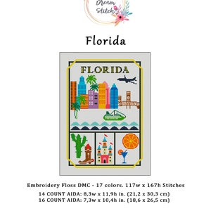 Florida Cross Stitch Pattern, Little City Cross Stitch Pattern, Modern ...