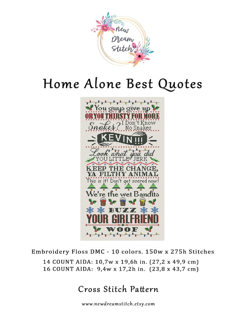 Home Alone Best Quotes Cross Stitch Pattern, Holiday Christmas Decor ...