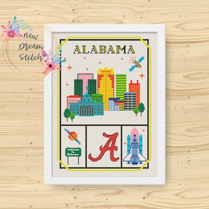 Alabama Cross Stitch Pattern, Little City Cross Stitch Pattern, Modern ...