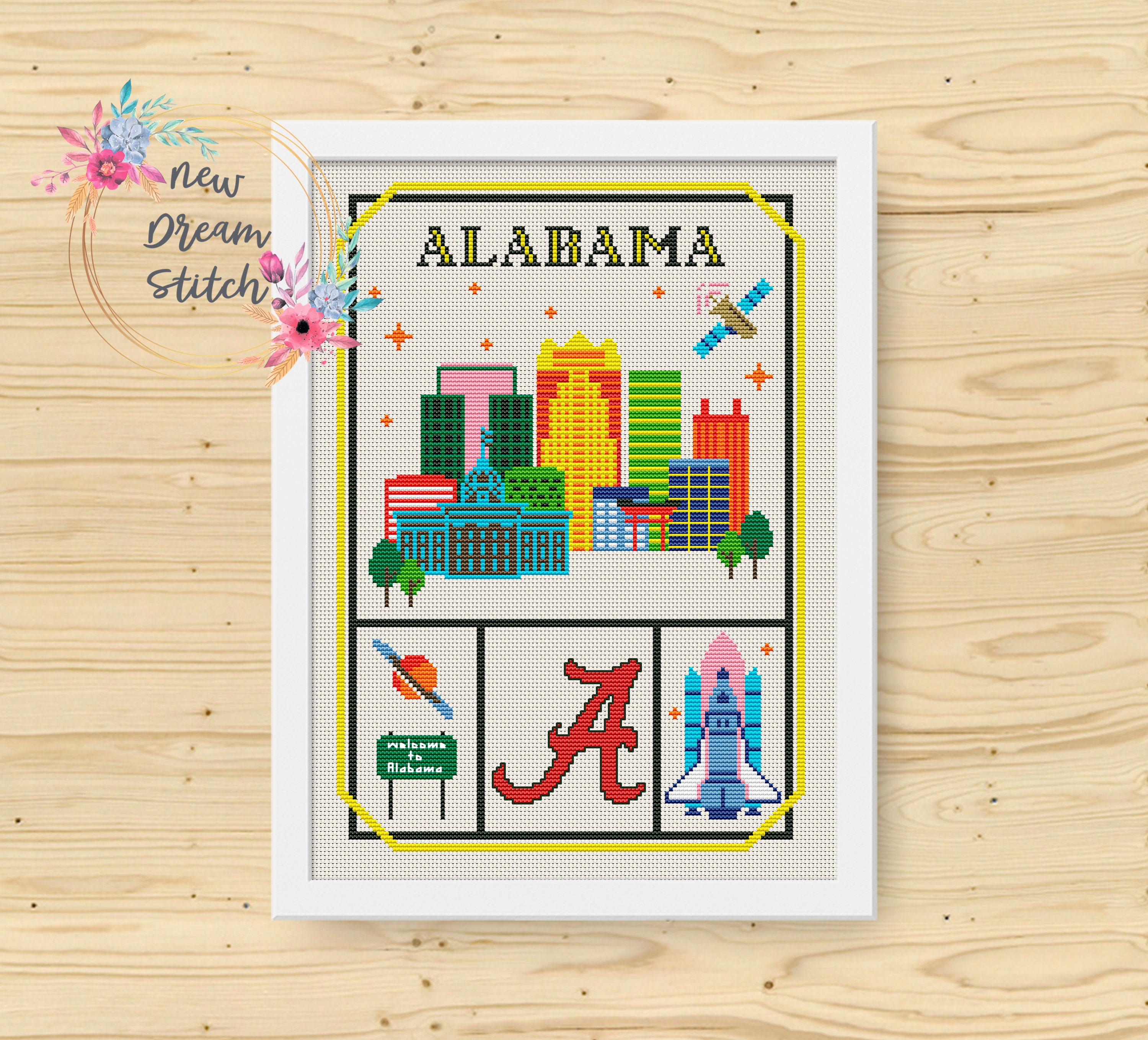 Alabama Cross Stitch Pattern, Little City Cross Stitch Pattern, Modern ...