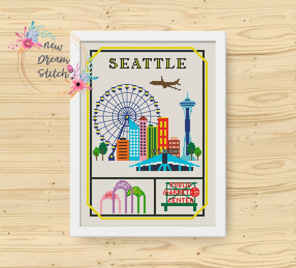 Seattle City Cross Stitch Pattern Little City Cross Stitch - Etsy