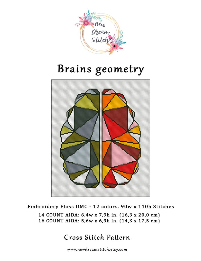 Brain Cross Stitch Pattern, Anatomy Cross Stitch, Geometric Modern ...