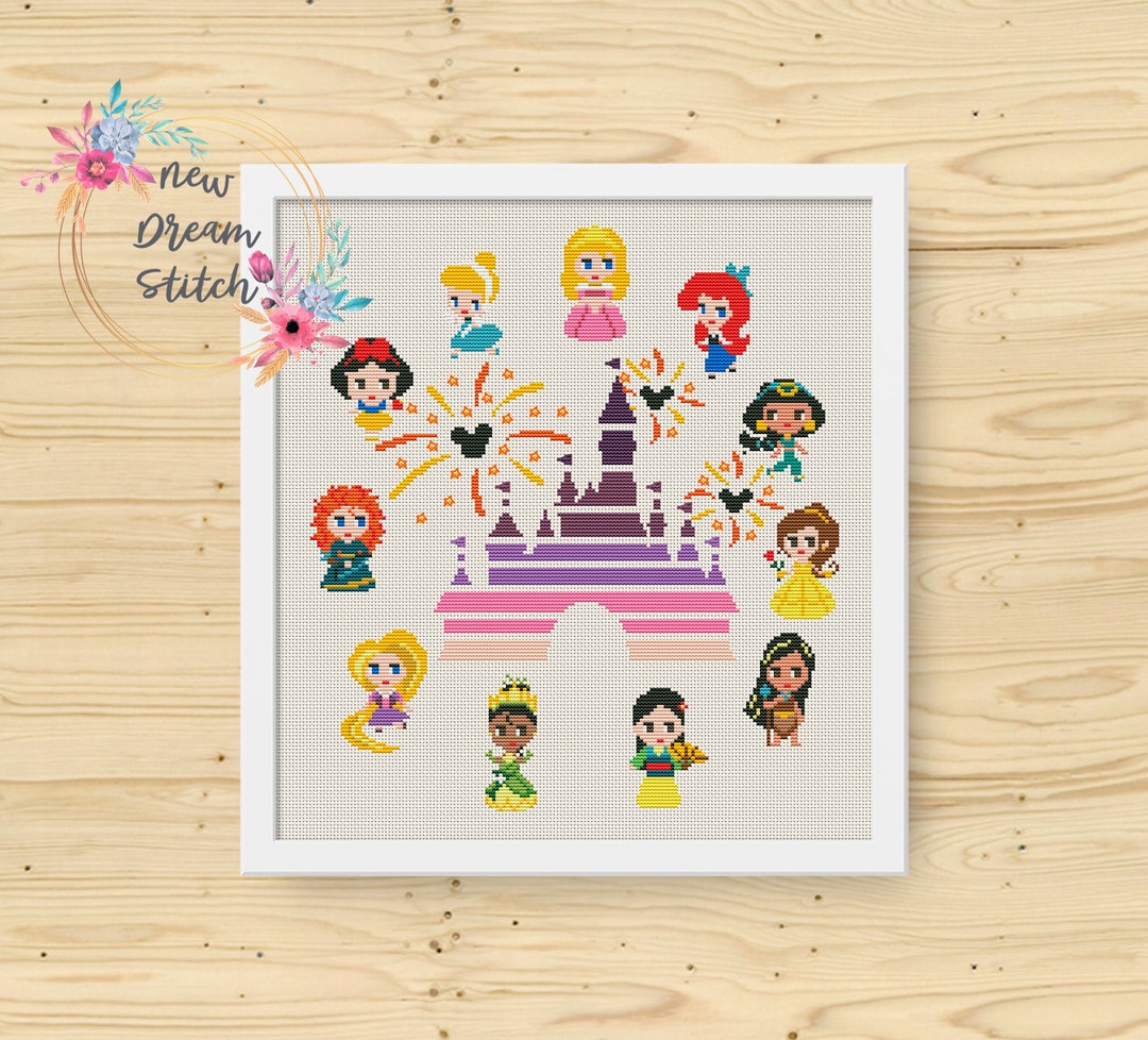 Princess Castle Cross Stitch Pattern, Mini Pixel Princesses Cross ...