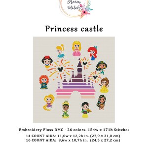 Princess Castle Cross Stitch Pattern, Mini Pixel Princesses Cross ...
