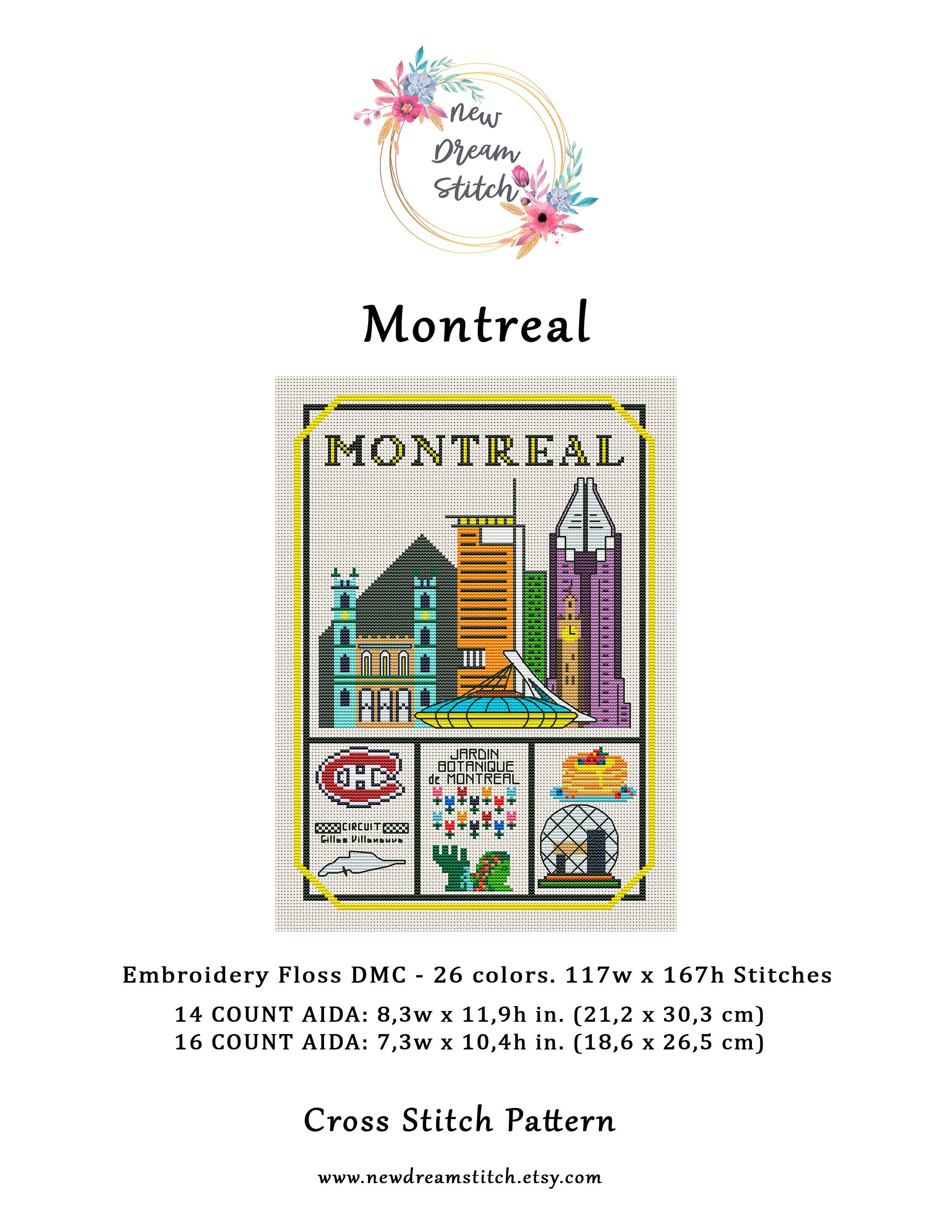 Montreal Cross Stitch Pattern, Little City Xstitch, Cities of Canada ...