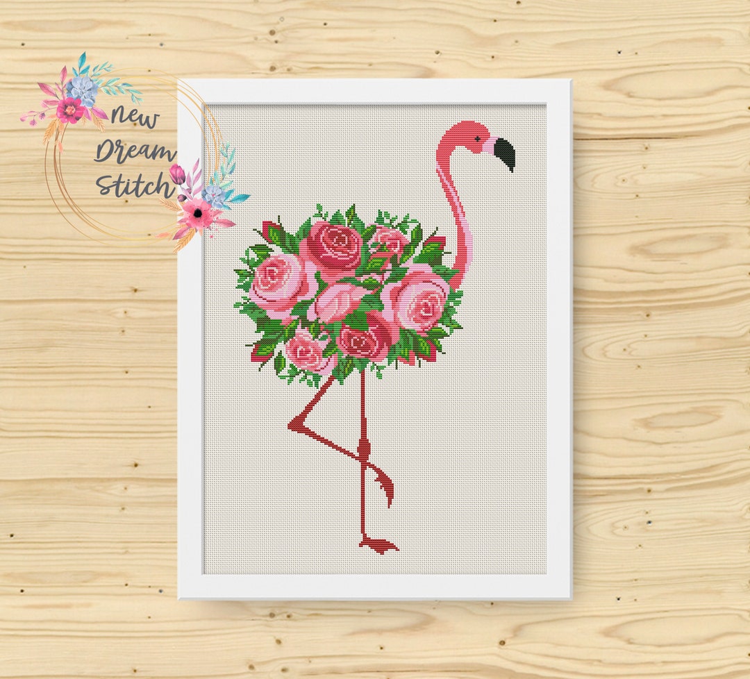 Flamingo Cross Stitch Pattern, Flamingo аnd Roses, Animals Cross Stitch ...